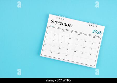 September 2026, Monthly desk calendar for 2026 year on yellow and blue ...