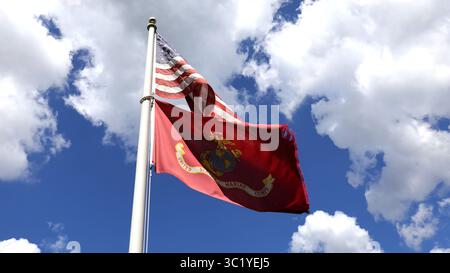 US and Marine Corps Flag flying Stock Photo - Alamy