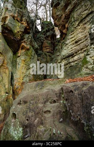 Devil Gorge at the Eifel, Teufelsschlucht with mighty boulders and ...