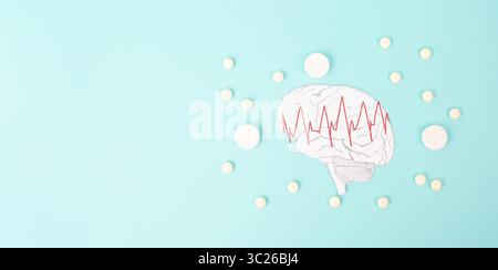 Brain with pills, cerebral vein thrombosis, Parkinson disease, mental ...