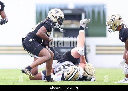 New Orleans Saints cornerback Quincy Riley breaks up a pass intended ...