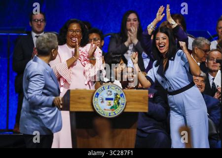 City Clerk of Chicago Anna Valencia speaks at a news conference for ...