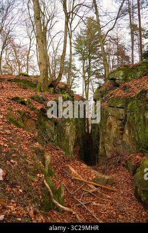 Devil Gorge at the Eifel, Teufelsschlucht with mighty boulders and ...