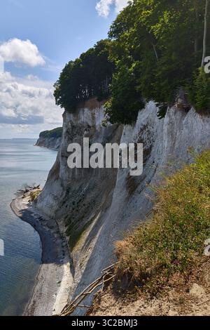 The chalk cliffs of Rugen Island with a calm sea in the foreground ...