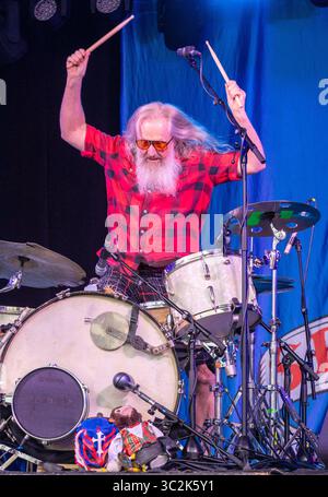 Seasick Steve's drummer Dan Magnusson performing live on stage at the ...