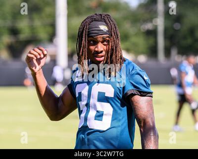 Jacksonville Jaguars running back LeQuint Allen Jr. (36) leaves the ...