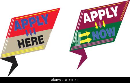 Modern apply now and apply here vector label set with bold arrows for ...