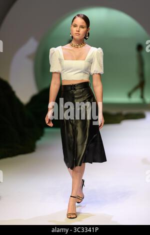 A model walks the runway during the Misha Collection show, during ...