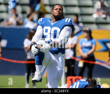 Indianapolis Colts defensive tackle Grover Stewart (90) warms up on the ...