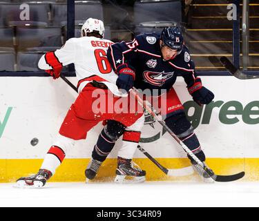 Columbus Blue Jackets' Michael Del Zotto runs a drill during an NHL ...