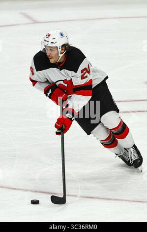 New Jersey Devils' Ty Smith (24) during the first period of an NHL ...