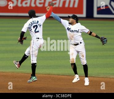 Miami Marlins' Jazz Chisholm Jr. celebrates a double that scored two ...