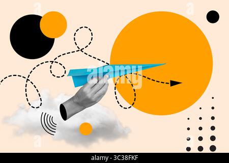 Woman with orange paper plane on color background Stock Photo - Alamy