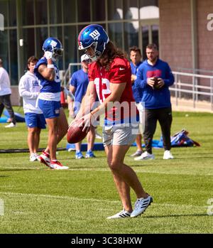 New York Giants punter Jamie Gillan warms up before an NFL football ...