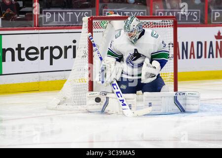 Vancouver Canucks goaltender Thatcher Demko lets a Nashville Predators ...