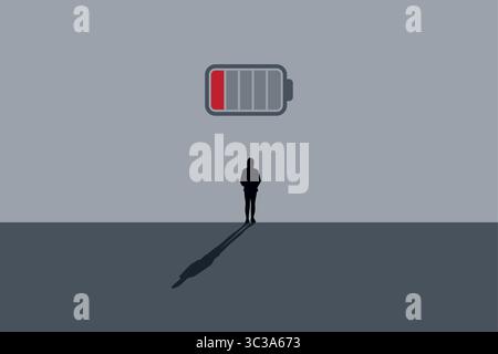 depressed girl with empty battery burnout concept vector illustration ...
