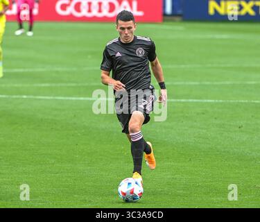 Inter Miami midfielder Lewis Morgan warms up before an MLS soccer match ...