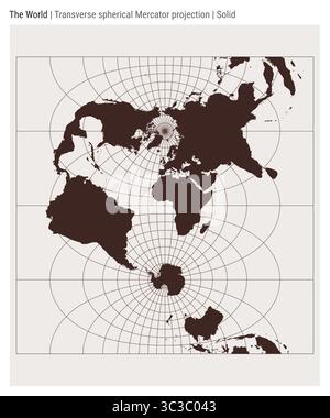 World Map. Transverse spherical Mercator projection. Continents style ...
