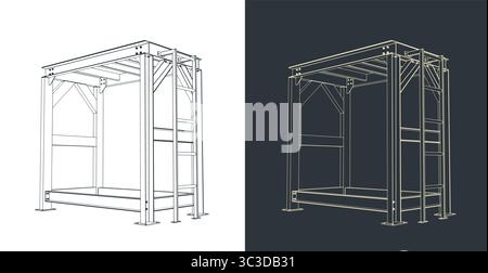 Industrial service platform with ladder for production stylized vector ...