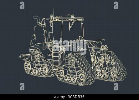 Four-track modern tractor blueprint stylized vector illustration Stock ...