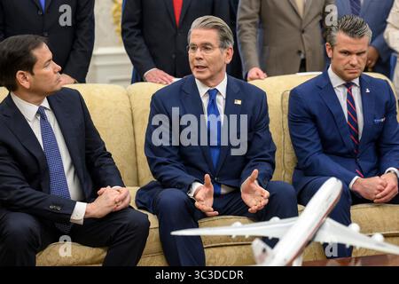 Treasury Secretary Scott Bessent during a press briefing in the James S ...