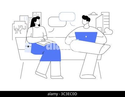 Cartoon boy and a girl talking to each other. Vector illustration.happy ...