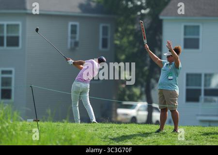 Jackson Suber hits his tee shot on the 16th hole during a practice ...