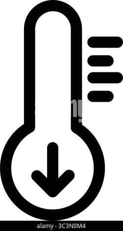 Vector icon of a thermometer with a down arrow. Temperature decrease. Temperature sensor. Simple ...