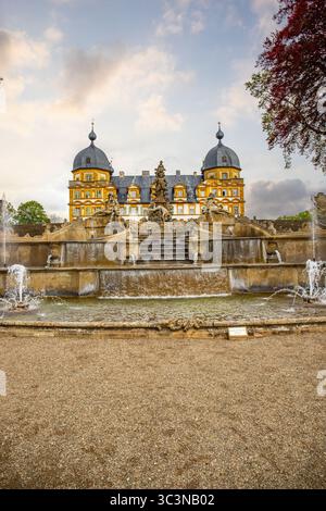 The historic Seehof Palace Park with the palace at sunset. Landscape ...