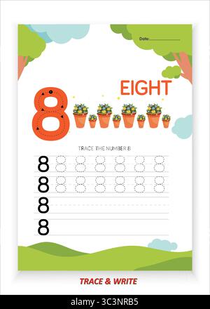 Number Eight trace practice worksheet for prek kids and toddlers ...
