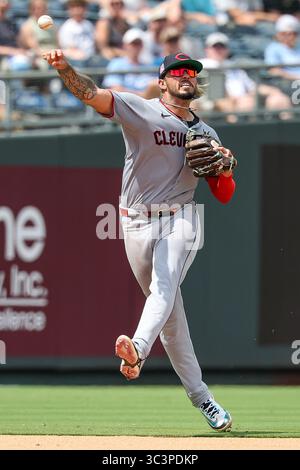 Cleveland Guardians shortstop Gabriel Arias can't make the play on the ...