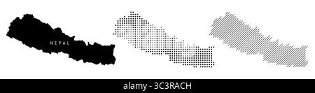 Nepal detailed silhouette map, dotted pattern and slanted parallel ...