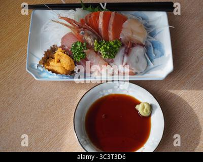 Sashimi set – a Japanese delicacy consisting of raw fish and seafood ...
