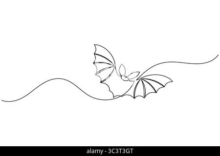 One line bat drawing in simple minimal style on clean white background ...