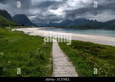 White Sand Beach Rambergstranda Near Ramberg On Lofoten Islands In ...