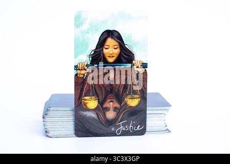 Tarot card “Justice” symbolizing truth, fairness, karma, and alignment ...