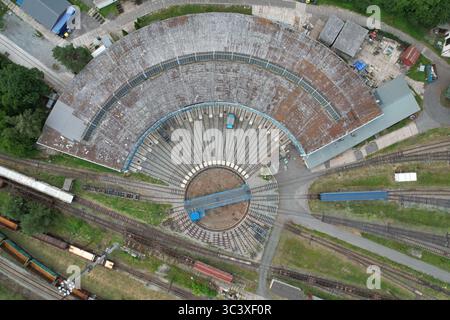 Railway turntable for locomotives aerial view train turntable,aerial ...