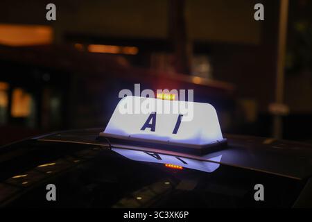 A taxi missing some letters spells the acronym AI Sits in a city taxi ...