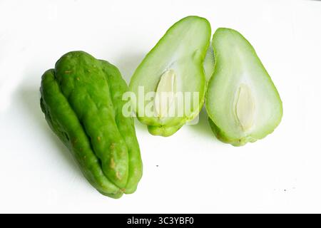 Sayote vegetable on chopping board, also known as chayote Stock Photo ...