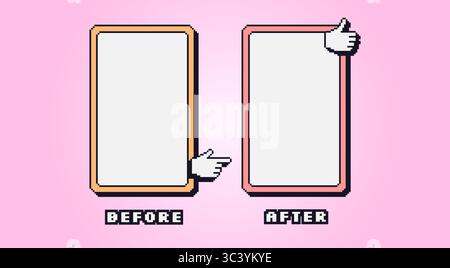 Before and after y2k pixel template. Retro 8 bit frames for photo ...
