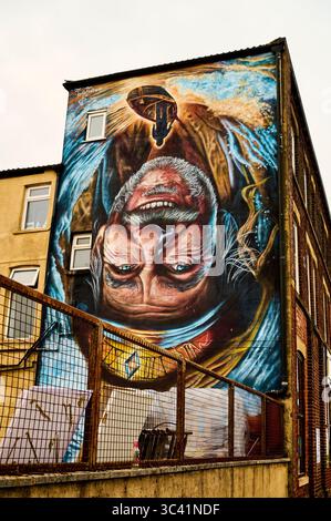 The inverted trawlerman mural on Dock Road,Fleetwood,UK Stock Photo - Alamy