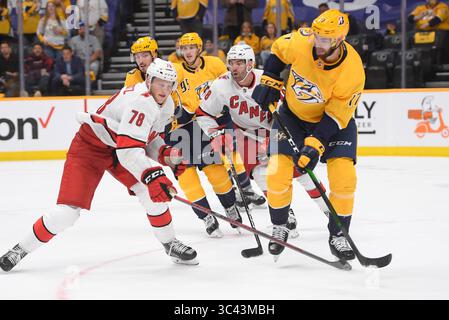 Nashville Predators left wing Ben Harpur (17) plays against the ...