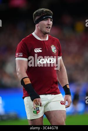 Tom Curry of the British & Irish Lions on the side of the scrum during ...