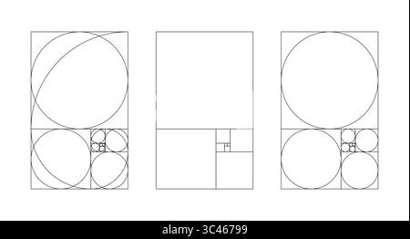 Golden ratio templates set. Fibonacci array, numbers. Harmony ...