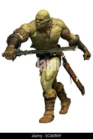3D rendering of a fantasy monster orc isolated on white background ...