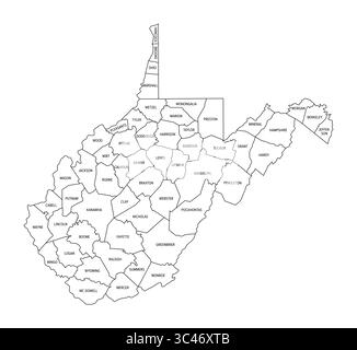 West Virginia counties, political map with borders and county names ...
