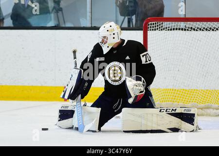 Boston Bruins' Jeremy Swayman makes a save against the Columbus Blue ...