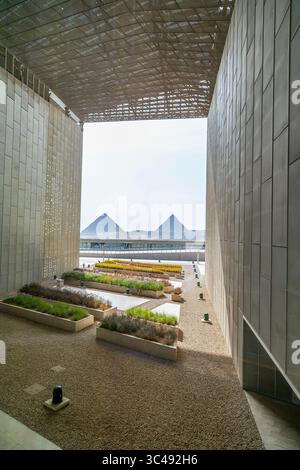 View of the Pyramids of Giza from the Grand Egyptian Museum Stock Photo ...