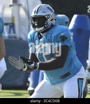 Carolina Panthers offensive tackle Taylor Moton (72) works out during a ...