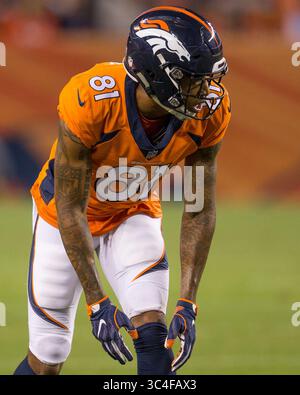 Denver Broncos wide receiver Tim Patrick (81) celebrates a catch ...